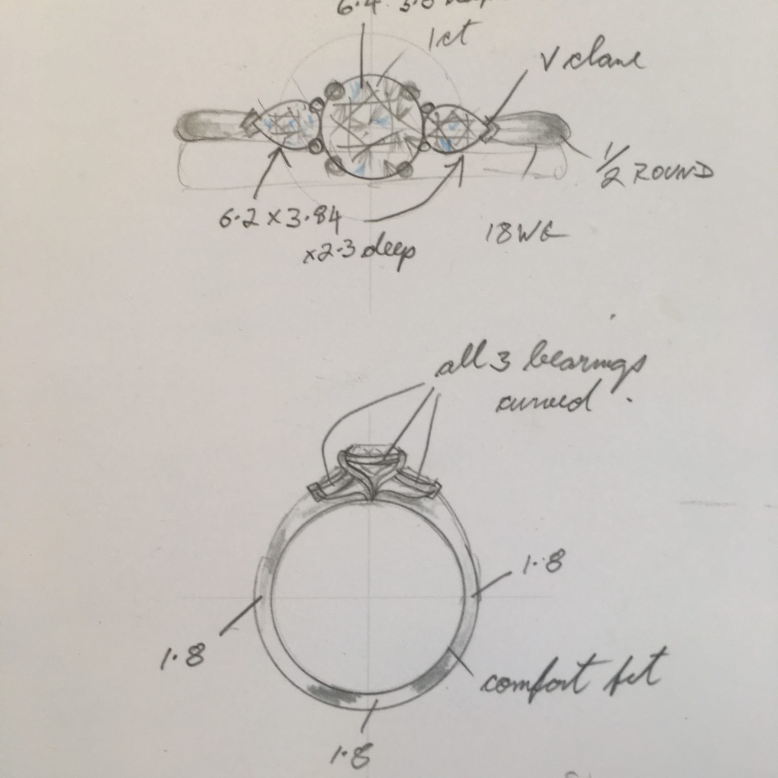 Radiantia-diamond-ring-design-drawing - Stephen Dibb Jewellery