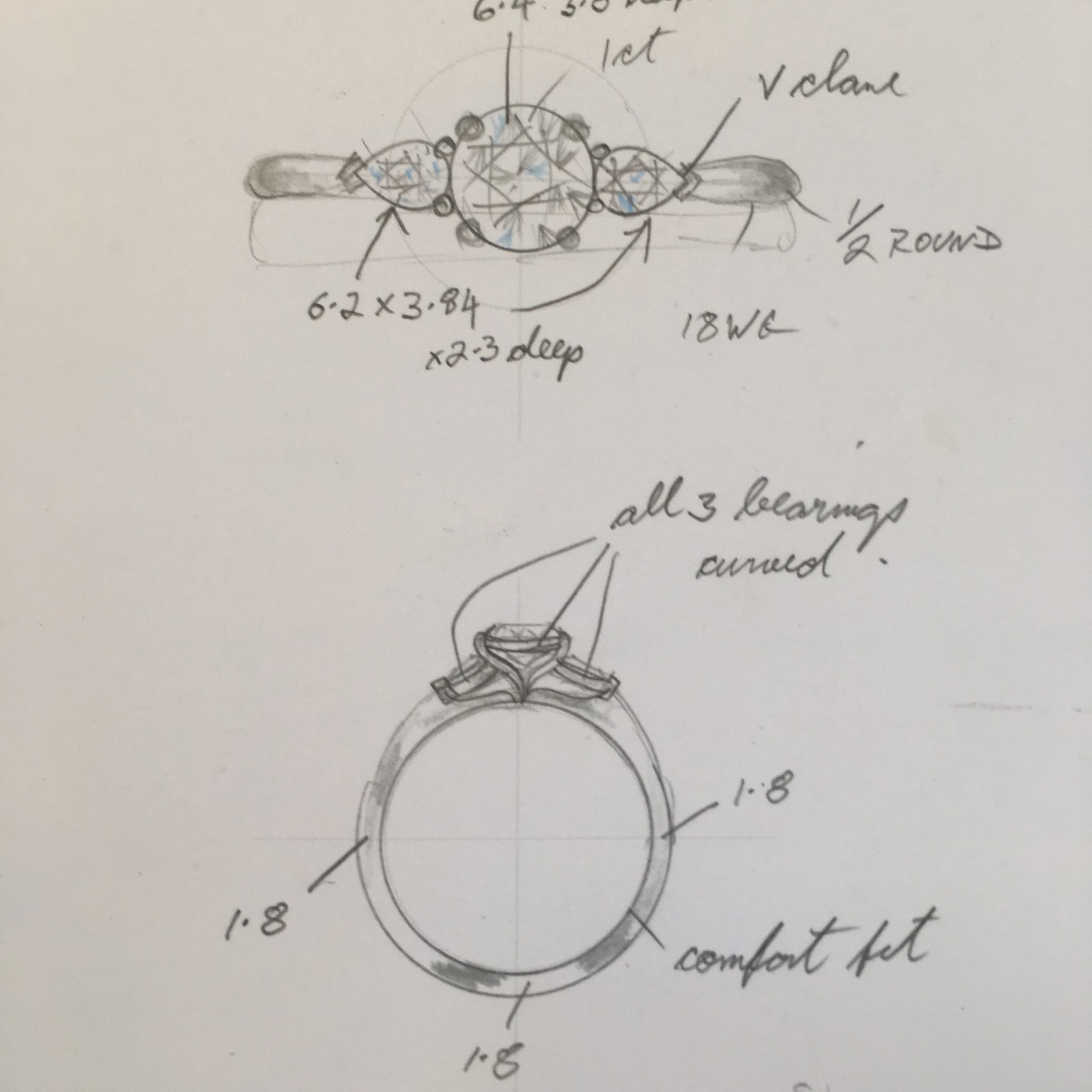 Radiantia-diamond-ring-design-drawing - Stephen Dibb Jewellery