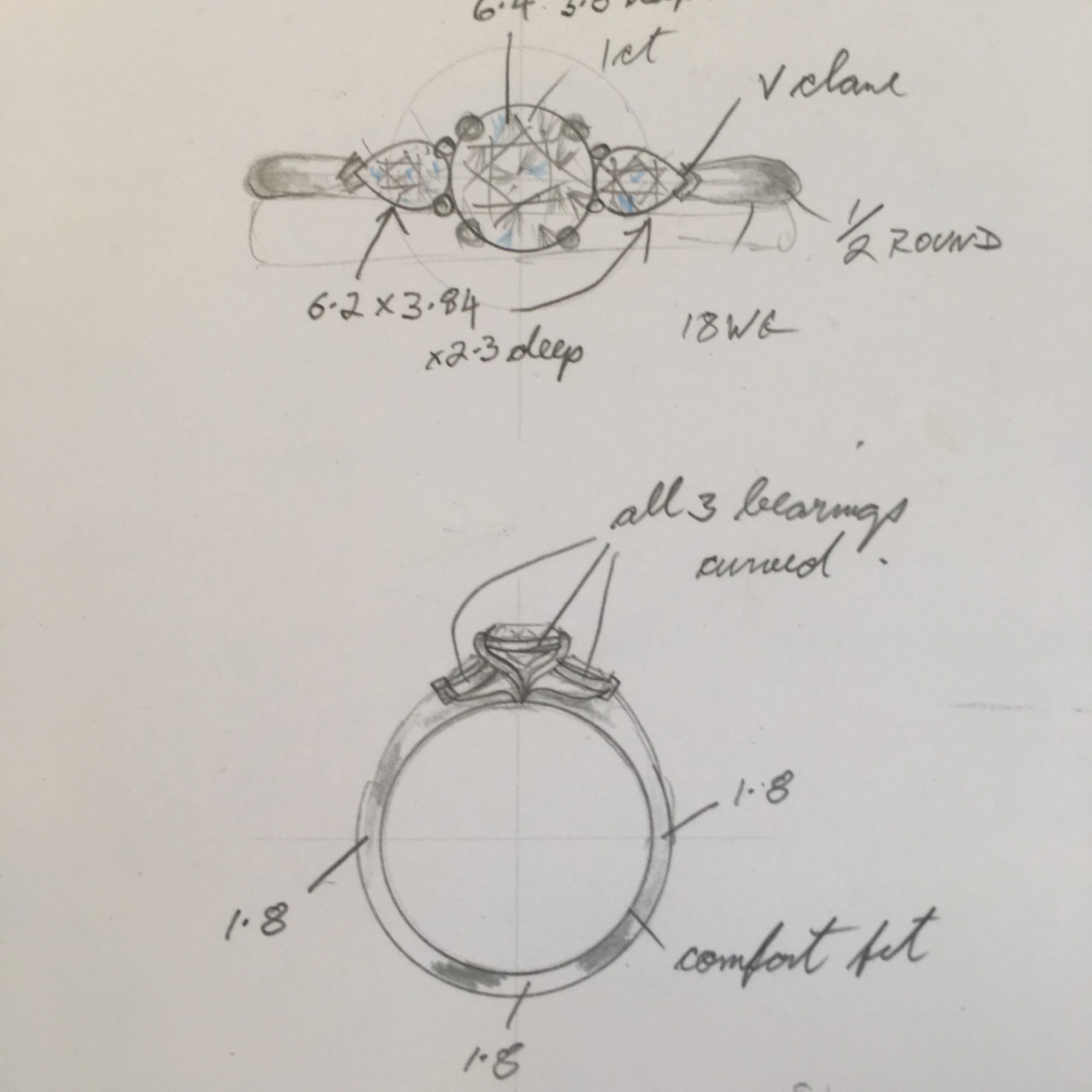Radiantia-diamond-ring-design-drawing - Stephen Dibb Jewellery